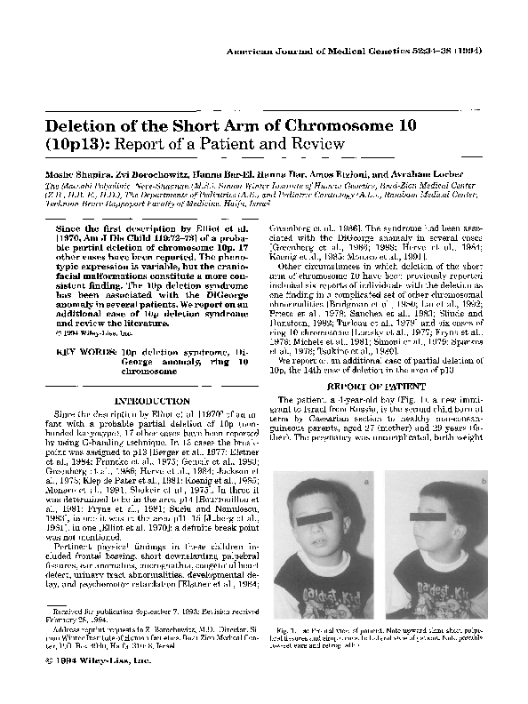 (PDF) Deletion of the short arm of chromosome 10 (10p13): Report of a ...