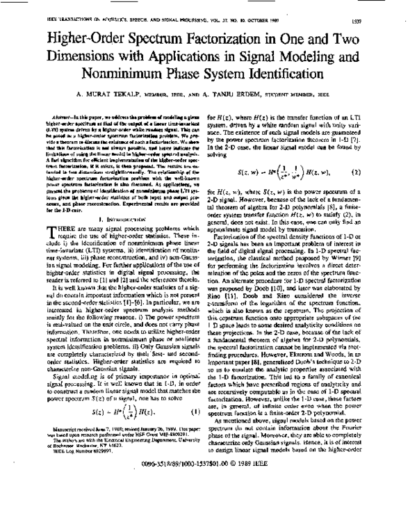 (PDF) Higher-order spectrum factorization in one and two dimensions with applications in signal ...