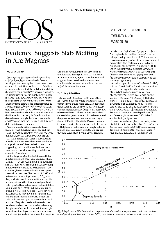 (PDF) Evidence suggests slab melting in arc magmas
