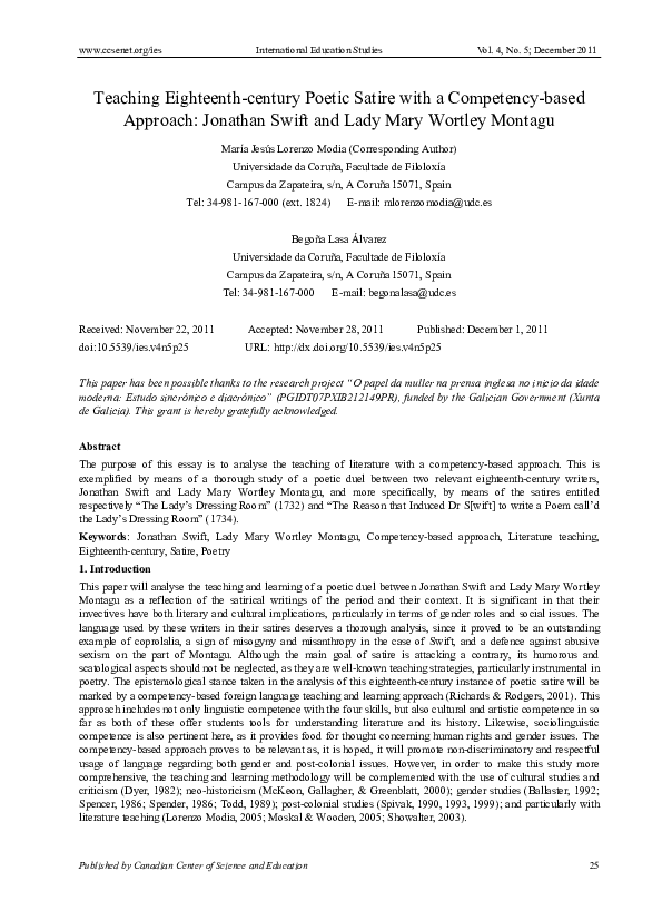 (PDF) Teaching Eighteenth-century Poetic Satire with a Competency-based ...