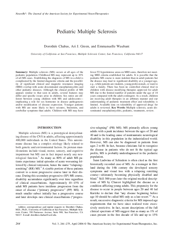 (PDF) Pediatric multiple sclerosis