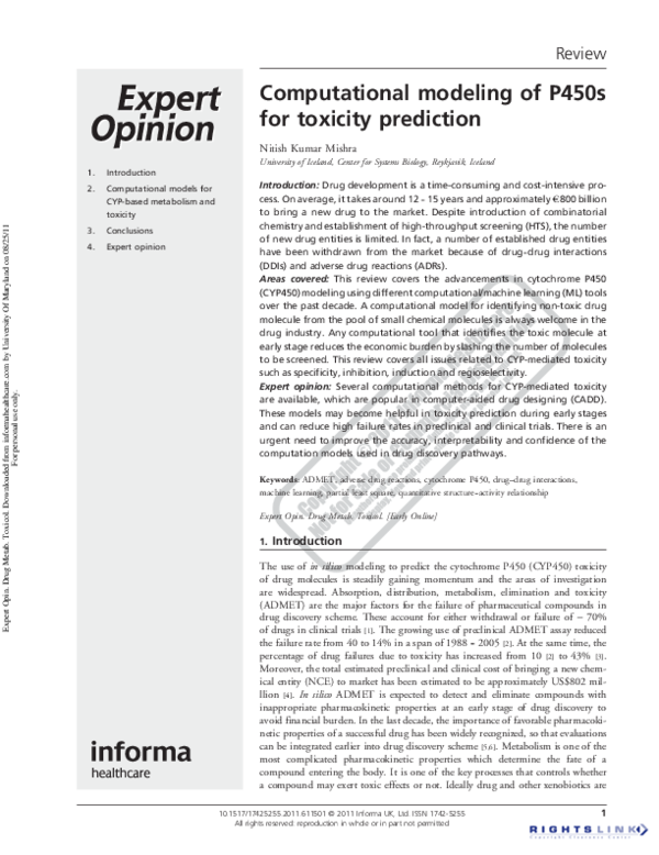 (PDF) Computational modeling of P450s for toxicity prediction