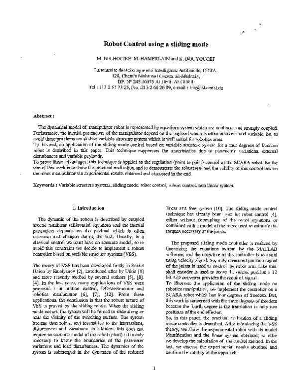 (PDF) Robot control using a sliding mode