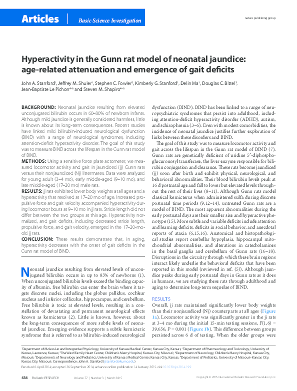 (PDF) Hyperactivity in the Gunn rat model of neonatal jaundice: age ...