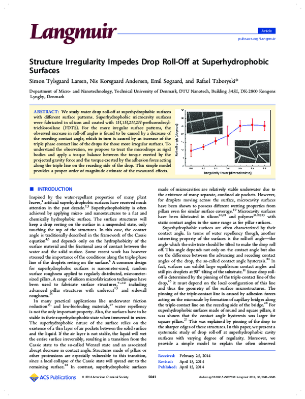 (PDF) Structure Irregularity Impedes Drop Roll-Off at Superhydrophobic Surfaces