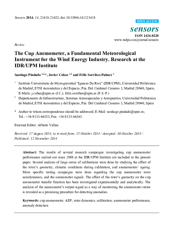 (PDF) The Cup Anemometer, a Fundamental Meteorological Instrument for ...