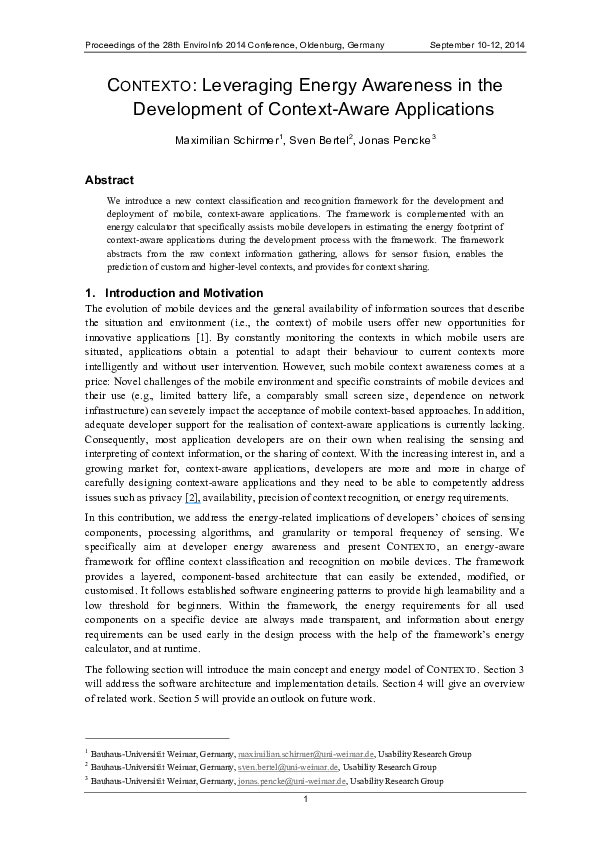 (PDF) CONTEXTO: Leveraging Energy Awareness in the Development of Context-Aware Applications