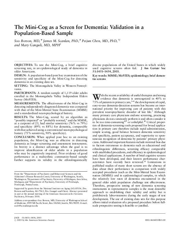 (PDF) The Mini-Cog as a Screen for Dementia: Validation in a Population ...