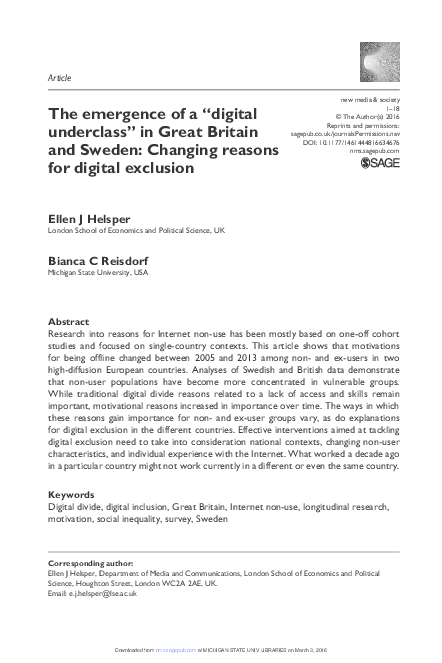 (PDF) The emergence of a " digital underclass " in Great Britain and ...