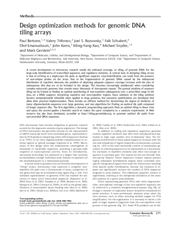 (PDF) Design optimization methods for genomic DNA tiling arrays | John Karro - Academia.edu