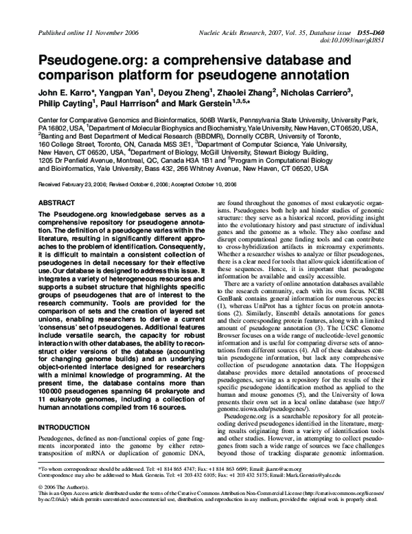 (PDF) Pseudogene.org: a comprehensive database and comparison platform ...