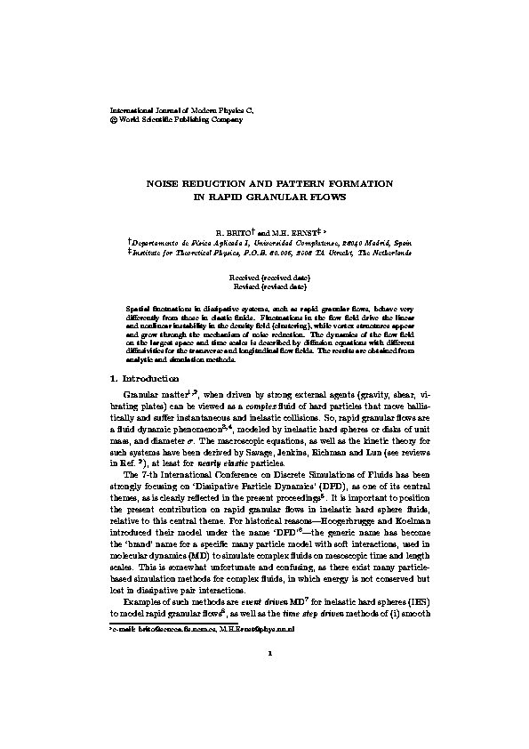 (PDF) Noise reduction and pattern formation in rapid granular flows