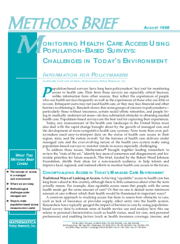 (PDF) Monitoring Health Care Access Using Population-Based Surveys ...