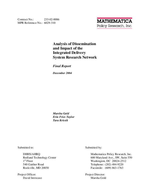 (PDF) Analysis of Dissemination and Impact of the Integrated Delivery ...