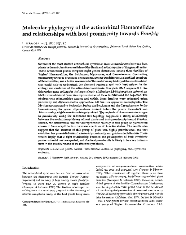 (PDF) Molecular phylogeny of the actinorhizal Hamamelidae and ...