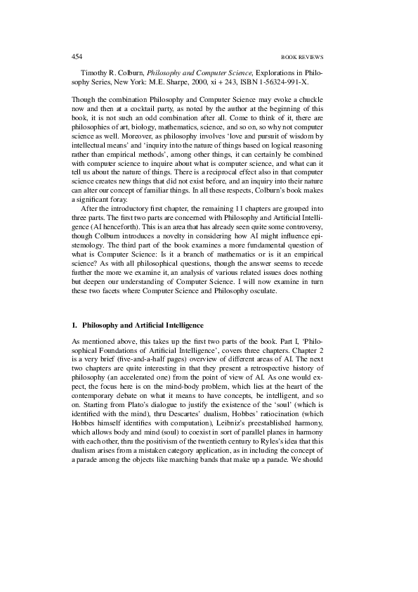 (PDF) Timothy R. Colburn, Philosophy and Computer Science