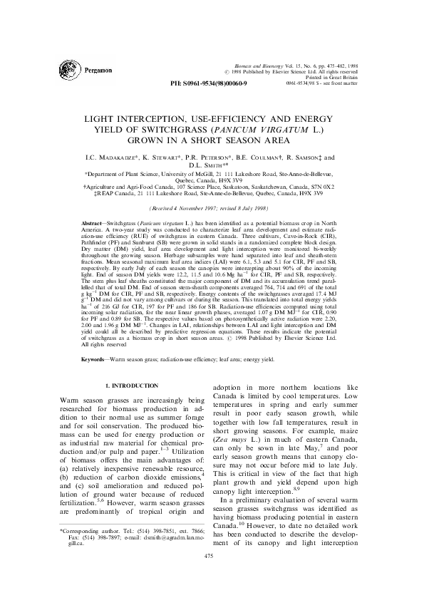 (PDF) Light interception, use-efficiency and energy yield of ...