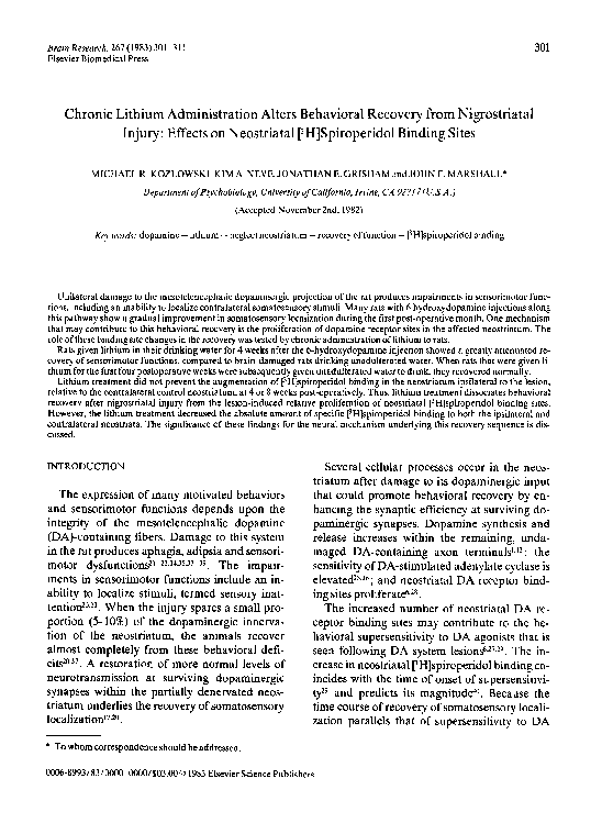 (PDF) Chronic lithium administration alters behavioral recovery from ...