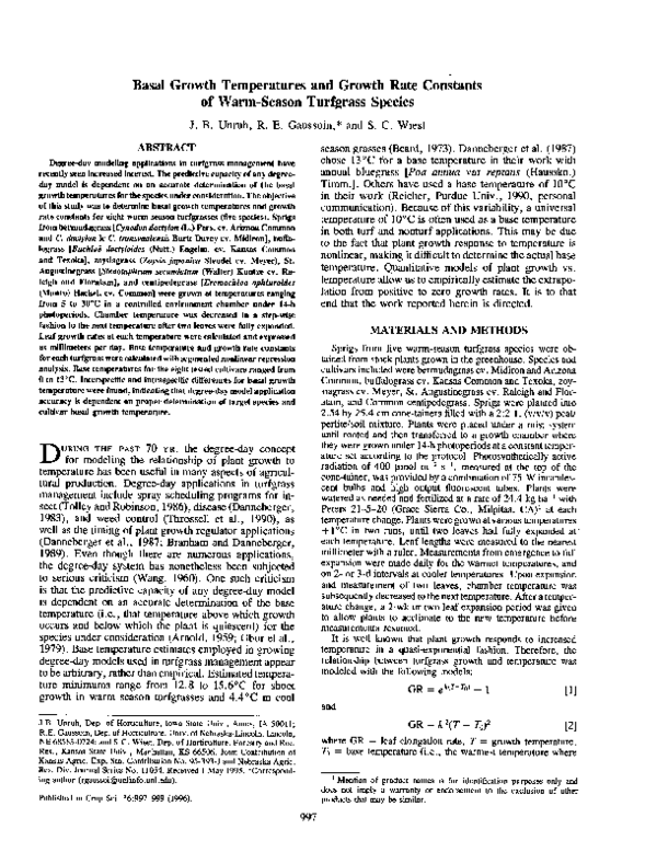 (PDF) Basal Growth Temperatures and Growth Rate Constants of Warm ...