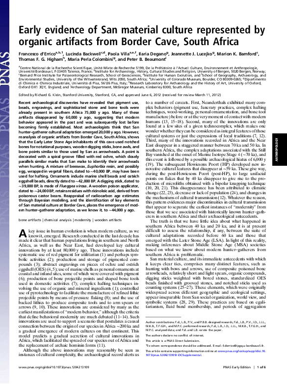 (PDF) Early evidence of San material culture represented by organic ...