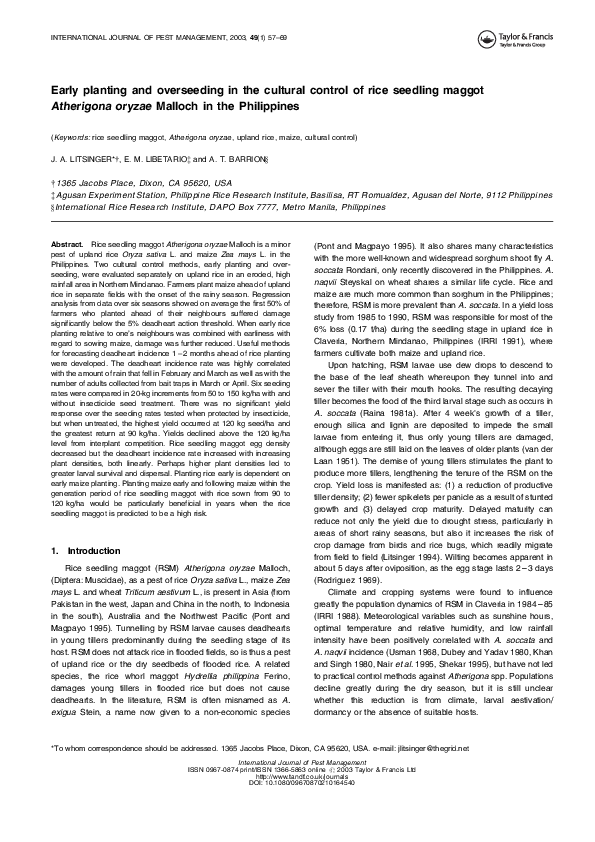 (PDF) Early planting and overseeding in the cultural control of rice ...