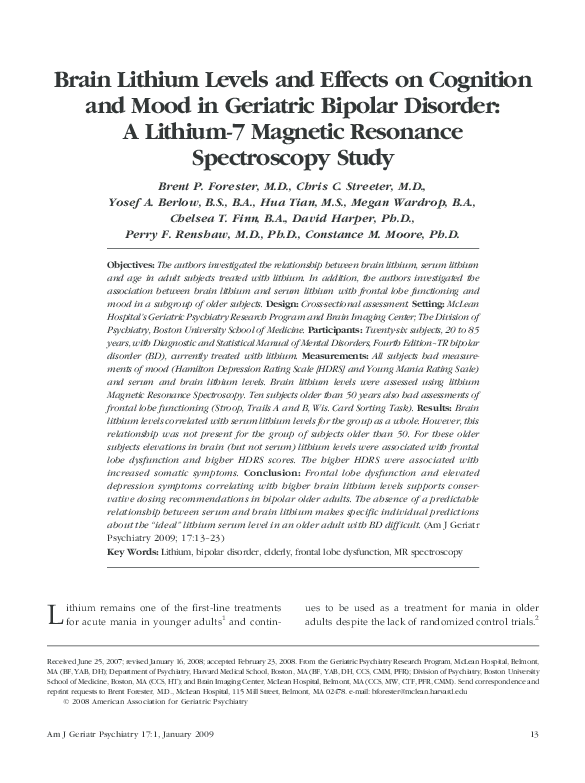 (PDF) Brain lithium levels and effects on cognition and mood in ...