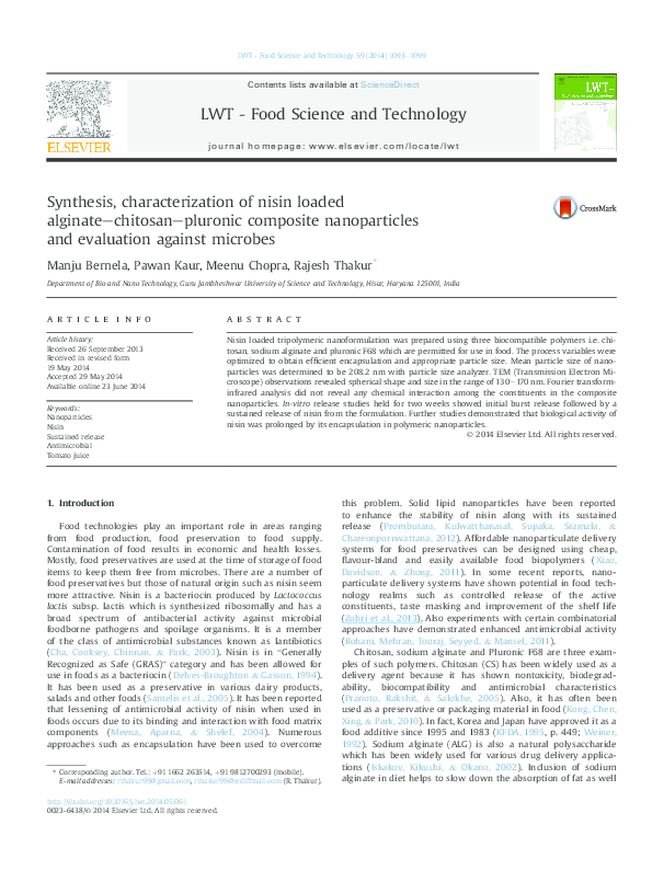 (PDF) Synthesis, characterization of nisin loaded alginate–chitosan–pluronic composite ...