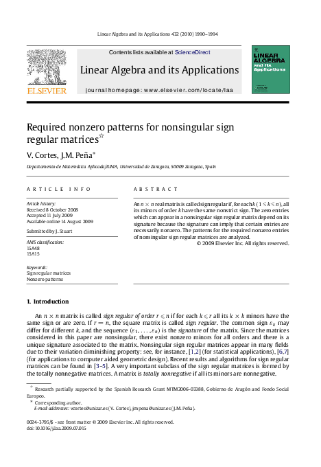 (PDF) Required nonzero patterns for nonsingular sign regular matrices