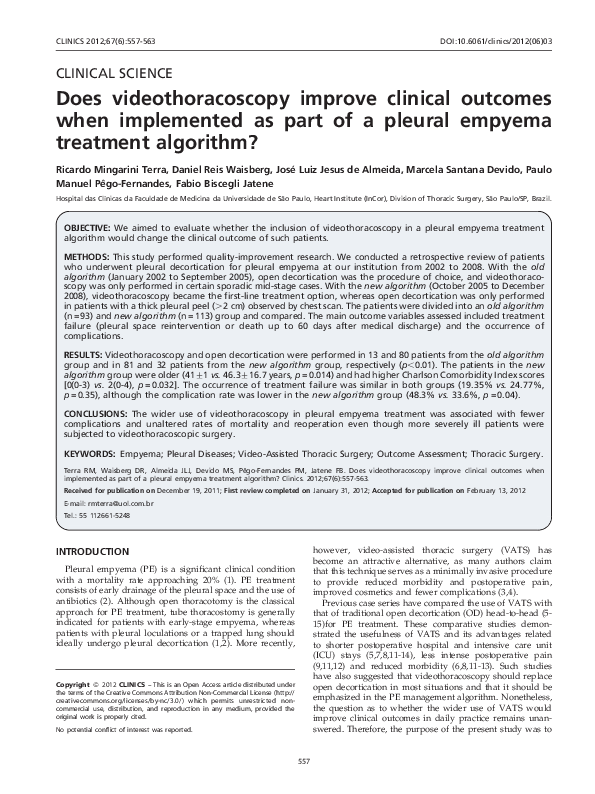 (PDF) Does videothoracoscopy improve clinical outcomes when implemented ...