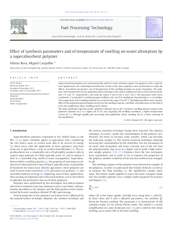Pdf Effect Of Synthesis Parameters And Of Temperature Of Swelling On