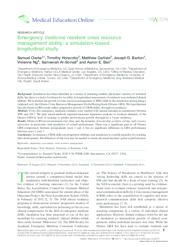(PDF) Emergency medicine resident crisis resource management ability: a ...
