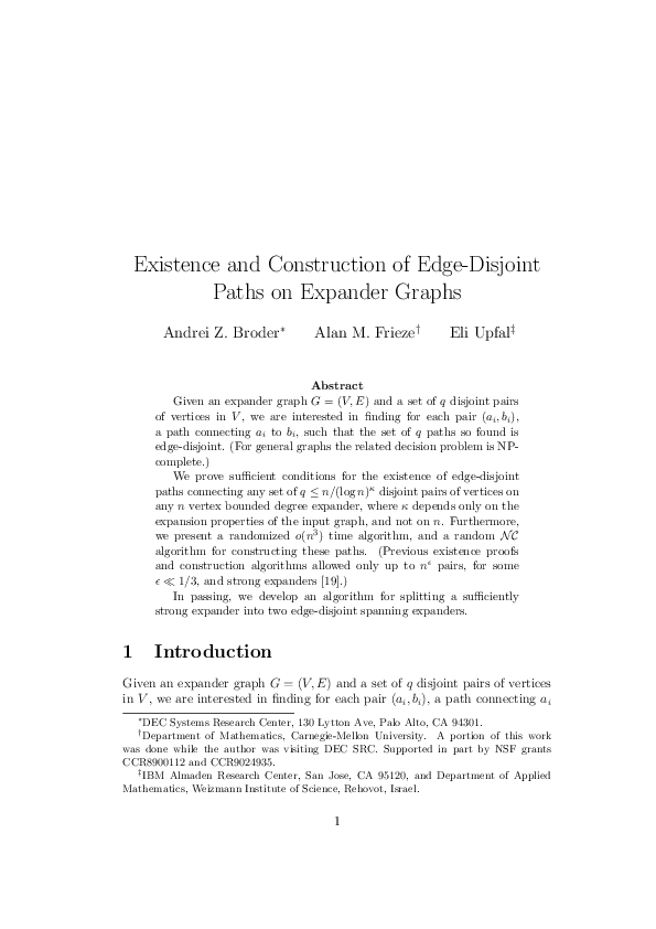 (PDF) Existence and Construction of Edge-Disjoint Paths on Expander Graphs