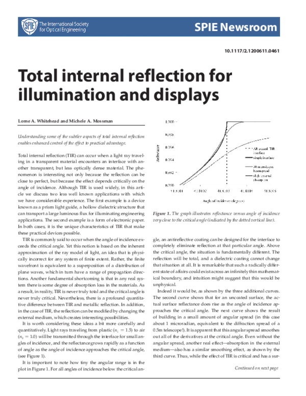 (PDF) Total internal reflection for illumination and displays