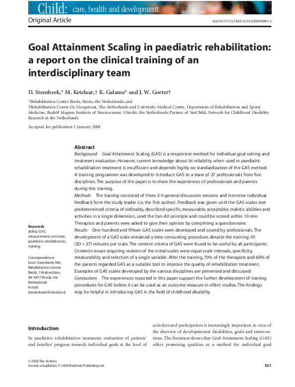 (PDF) Goal Attainment Scaling in paediatric rehabilitation: a report on ...