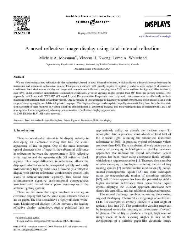 (PDF) A novel reflective image display using total internal reflection