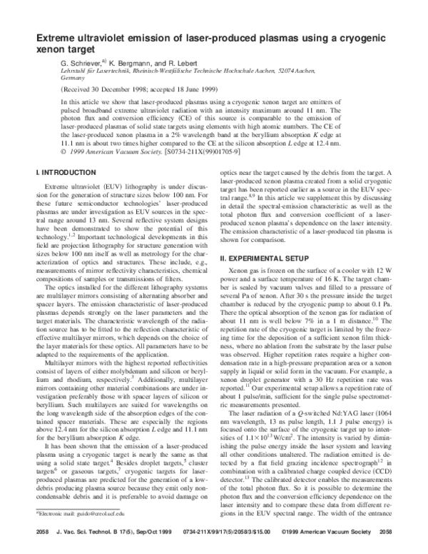 (PDF) Extreme ultraviolet emission of laser-produced plasmas using a ...