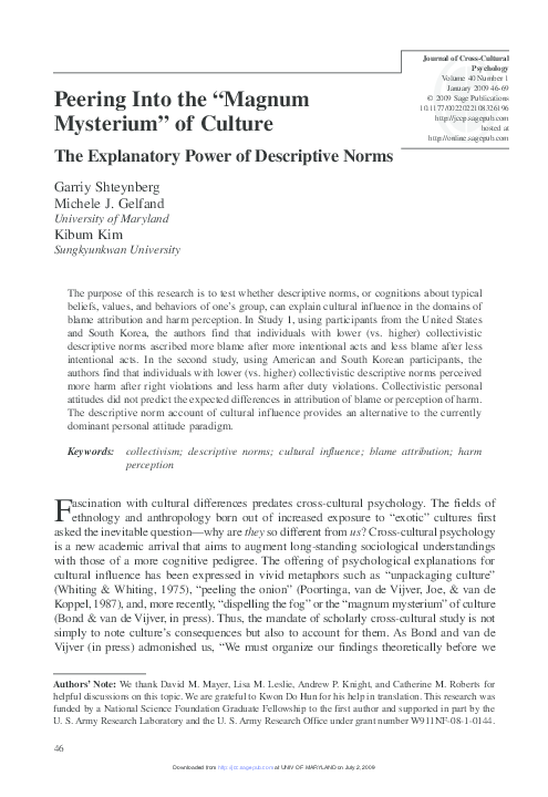 (PDF) Descriptive Norms as Carriers of Culture in Negotiation1