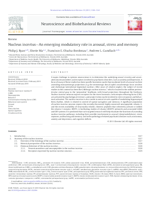 (PDF) Nucleus incertus—An emerging modulatory role in arousal, stress ...