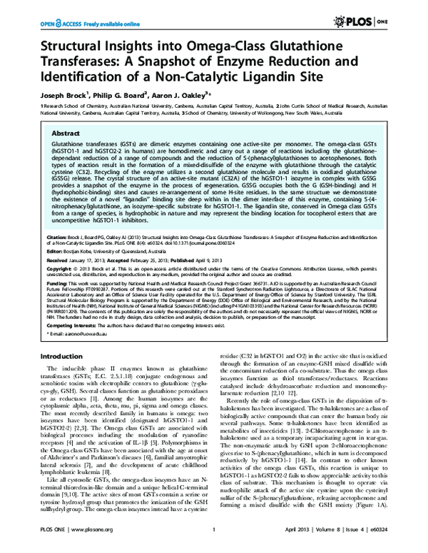 Structural Insights into Omega-Class Glutathione Transferases: A ...