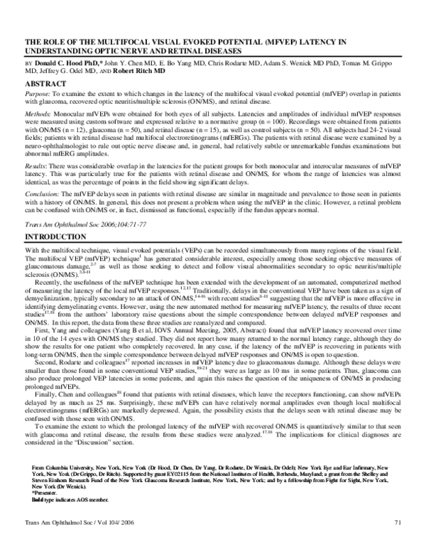(PDF) The role of the multifocal visual evoked potential (mfVEP ...