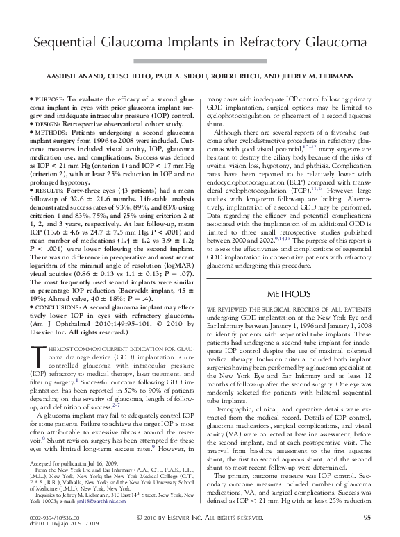 (PDF) Sequential Glaucoma Implants in Refractory Glaucoma