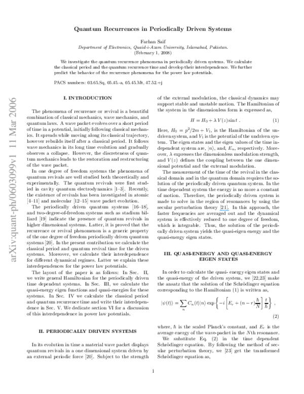 (PDF) Quantum recurrences in periodically driven systems