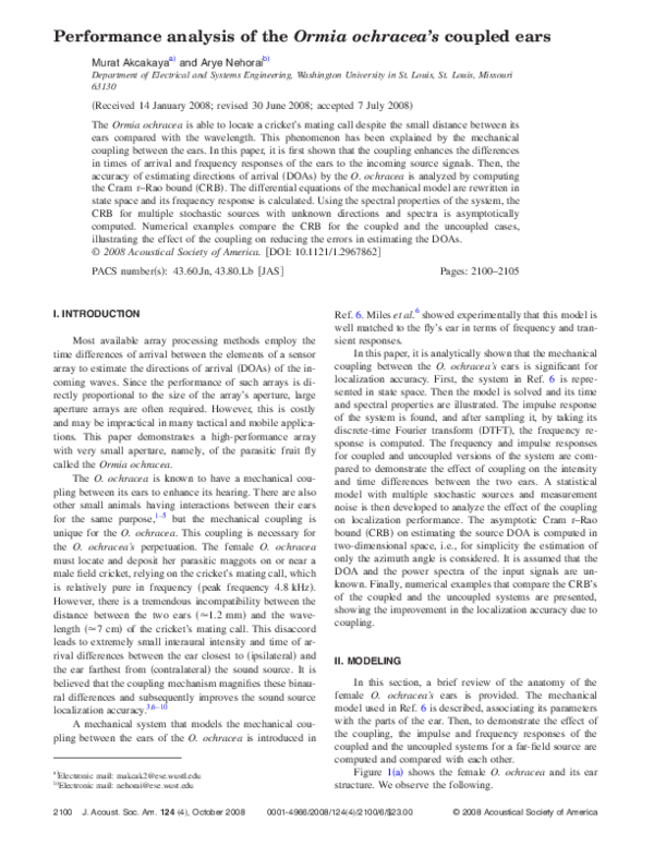 (PDF) Performance analysis of the Ormia ochracea’s coupled ears