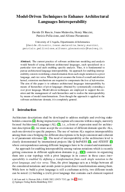 (PDF) Model-Driven Techniques to Enhance Architectural Languages Interoperability