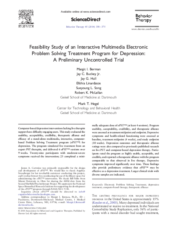 (PDF) Feasibility Study of an Interactive Multimedia Electronic Problem Solving Treatment ...