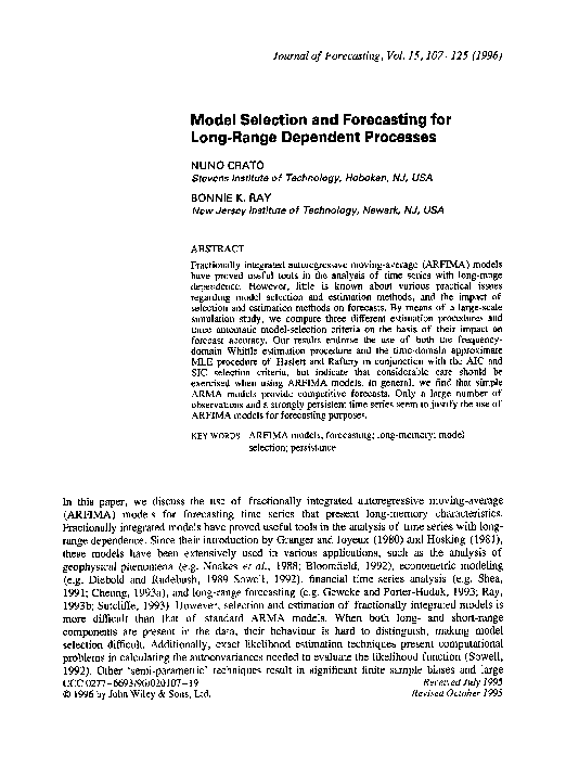(PDF) Model selection and forecasting for long‐range dependent processes