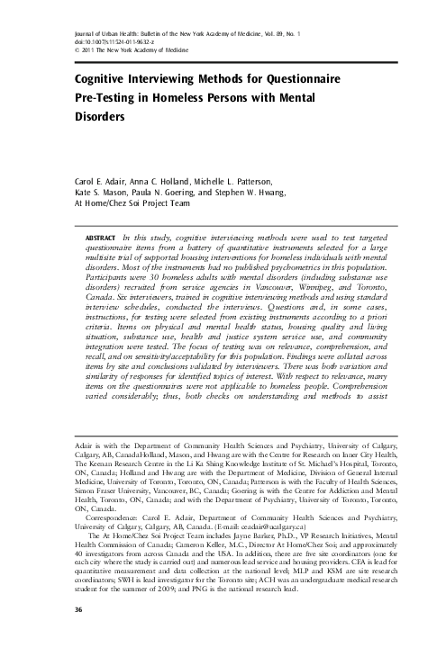 (PDF) Cognitive Interviewing Methods for Questionnaire Pre-Testing in ...