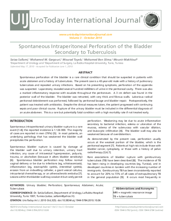 (PDF) Spontaneous Intraperitoneal Perforation of the Bladder Secondary ...
