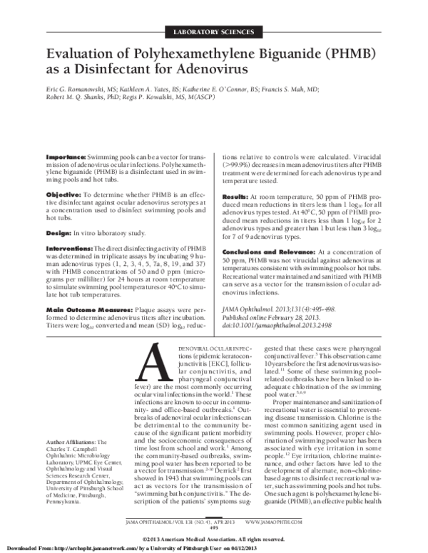 (PDF) Evaluation of Polyhexamethylene Biguanide (PHMB) as a ...