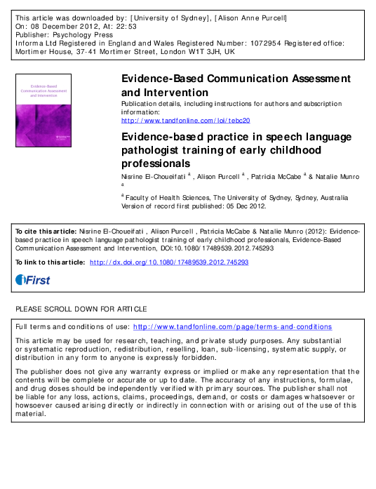 (PDF) Evidence-based practice in speech language pathologist training ...